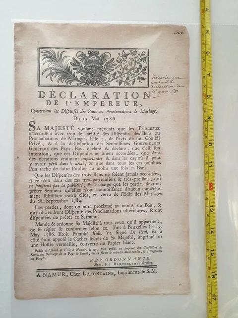 ORIGINAL 18TH CENTURY 1786 Declaration France Emperor Majesty Paper ...