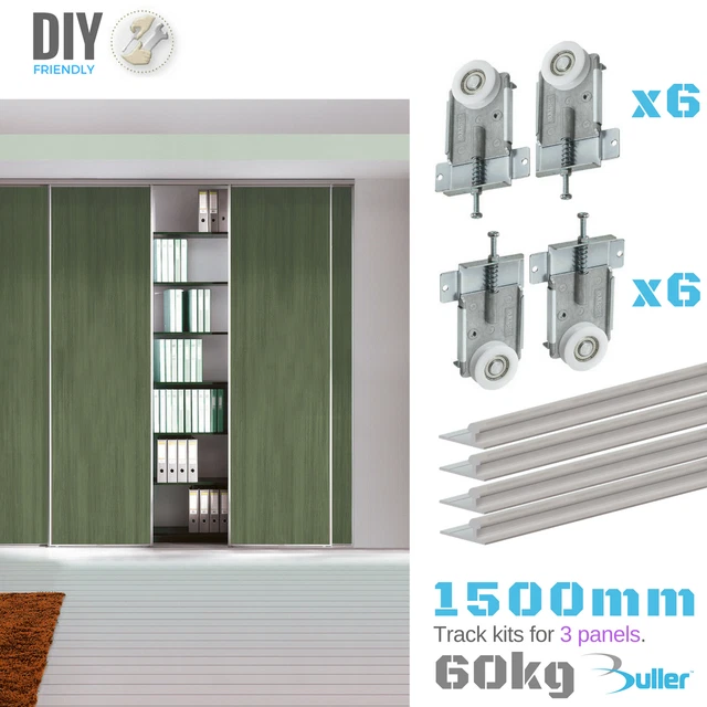 WARDROBE SLIDING TRACK System With Spring Loaded Wheels Fastor 1500mm ...
