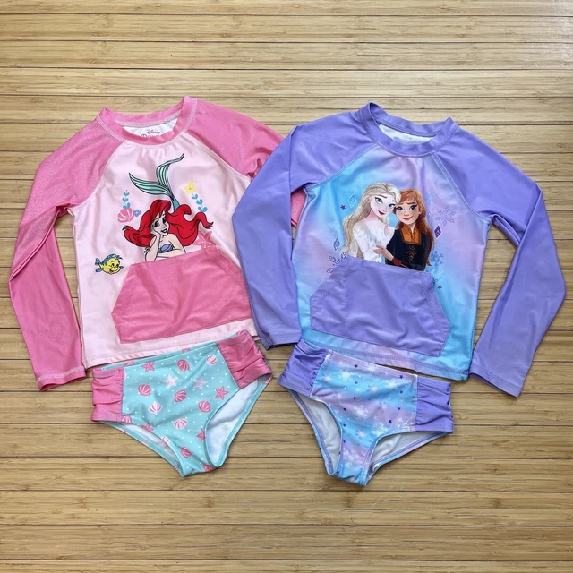 DISNEY PRINCESS THE Little Mermaid & Frozen 2-Piece Swimsuit Size 6X ...