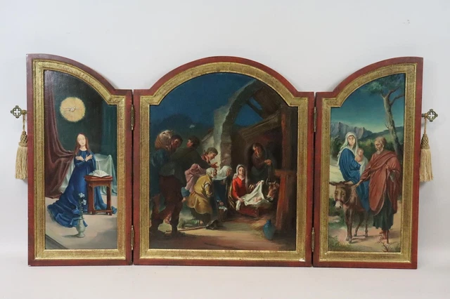 3TLG TRIPTYCHON ALTARBILD Ölgemälde unleserlich signiert Mitte 19.Jhd (MÖ1130) EUR 301,89 ...