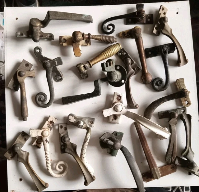 VINTAGE ANTIQUE CASEMENT window Latch Catch Lock Handle Brass IRON sold ...