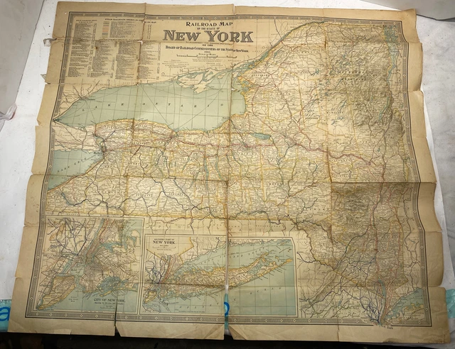 NYC RAILROAD MAP 1902 Antique Wall Map New York City State RARE Steam ...