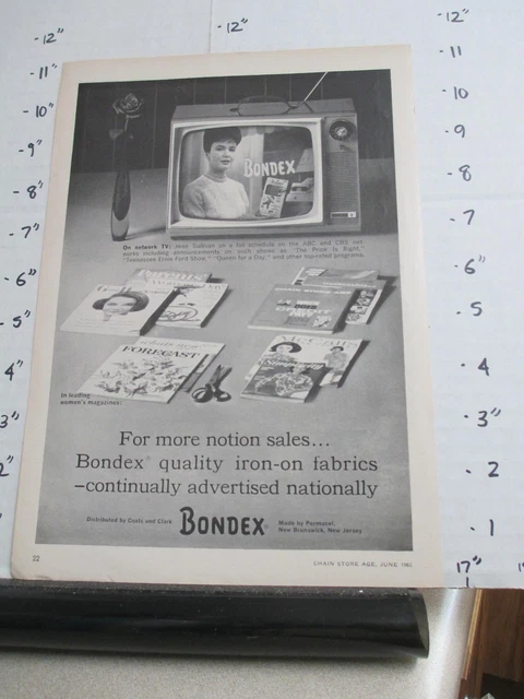 MAGAZINE AD 1960S BONDEX Coats & Clark New Brunswick NJ TV set Jean ...