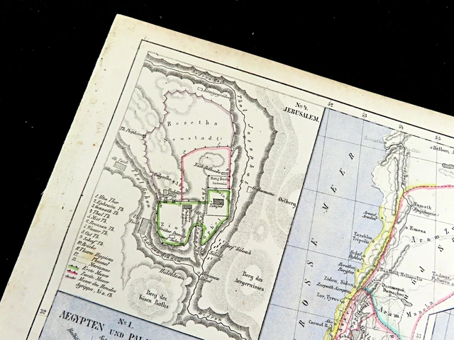 PALESTINE MAP ISRAEL Ancient Egypt Jerusalem GERMAN Antique Engraving ...