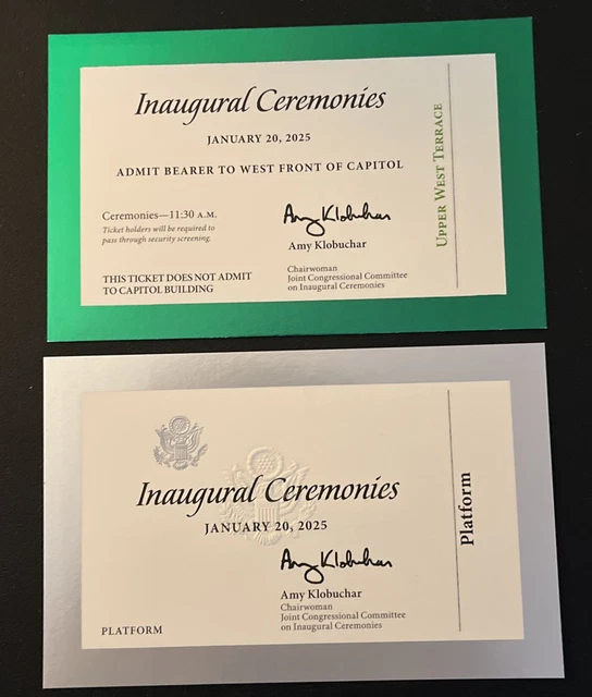 TRUMP 60TH PRESIDENTIAL Inauguration Authentic Ticket 1/20/2025 Silver ...