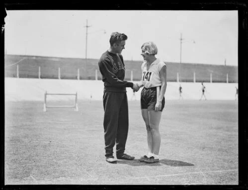 AUSTRALIAN ATHLETE CLARICE Kennedy shaking hands with American - 1930s ...