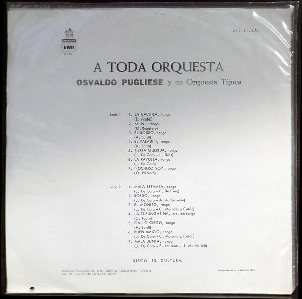 OSVALDO PUGLIESE Y Su Orquesta Típica A Toda Orquesta - LP 33T EUR 11,50 - PicClick FR