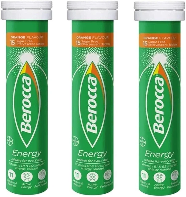BEROCCA ORANGE FLAVOURED Effervescent Energy Tablets 45 (3 x 15) £11.80 ...