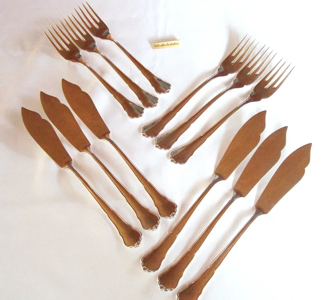 ALTES FISCHBESTECK 800 Silber Hugo Sandig Fisch Messer Gabel 6 Personen ...