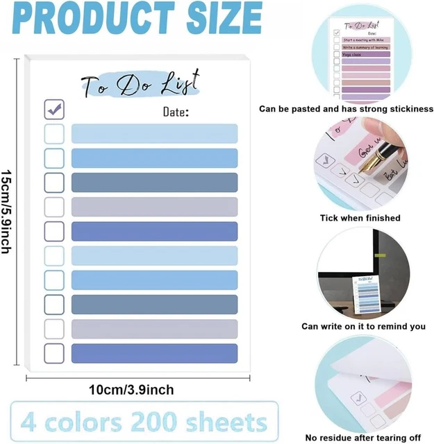 4 PACKS TO Do List Notepad Cute 240 Sheets Daily Planner Sticky Notes ...