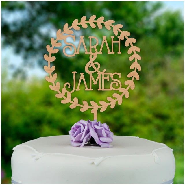Personalised Rustic Wood Wreath Wedding Cake Topper Engagement Cake