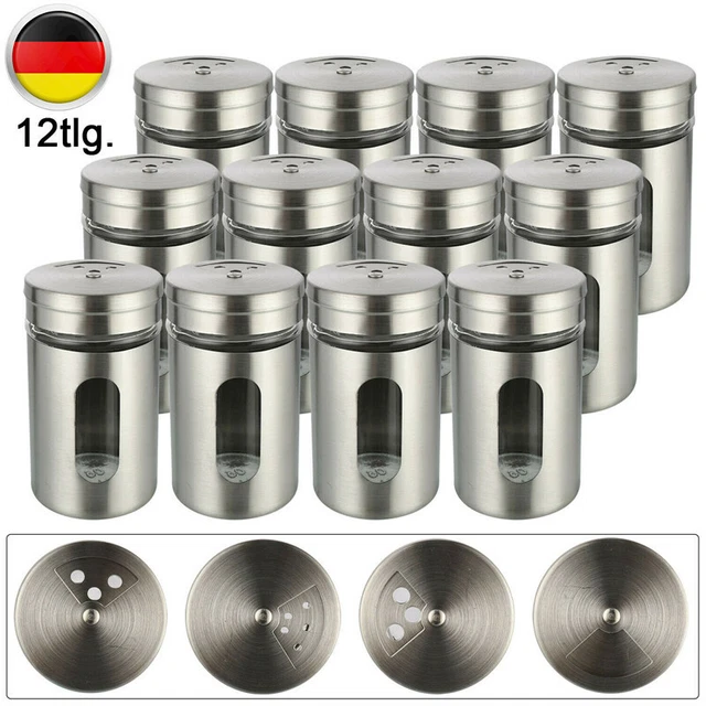 12 GEWÜRZSTREUER EDELSTAHL Pfeffer Salz Gläser Gewürz Streuer Dosen ...