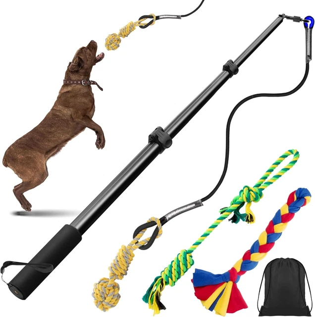 UPGRADED FLIRT POLE for Dogs with Detachable 3 Replacement Rope Toys ...