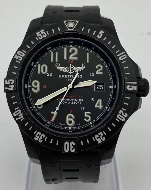 BREITLING COLT SKYRACER X74320 45mm Quartz Black Wristwatch Rubber ...