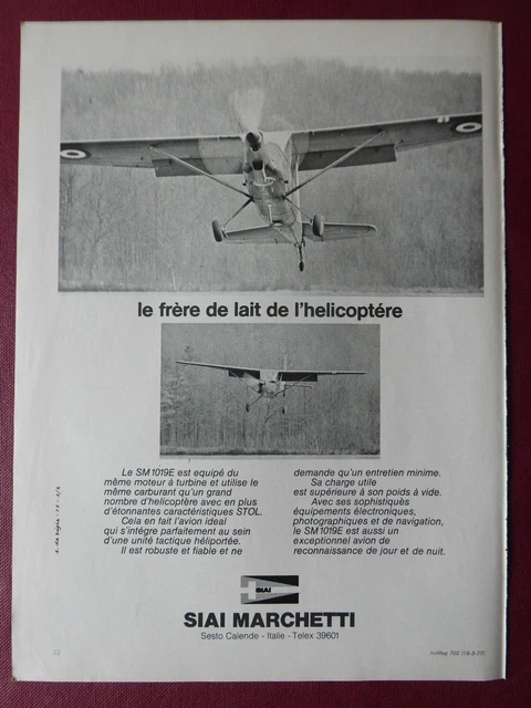 3/1977 PUB AVION Siai Marchetti Sm 1019E Stol Aircraft Original French ...