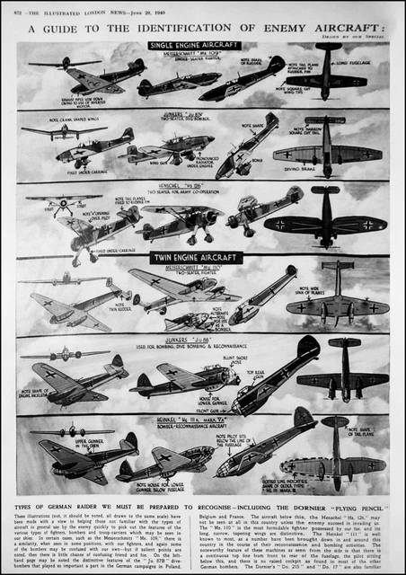 WW2 GERMAN LUFTWAFFE Aircraft Recognition Identification Chart Poster ...