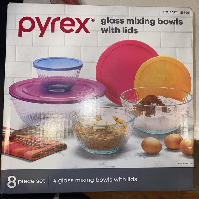 BRAND NEW PYREX 8-piece Sculpted Glass Mixing Bowl Set $29.90 - PicClick