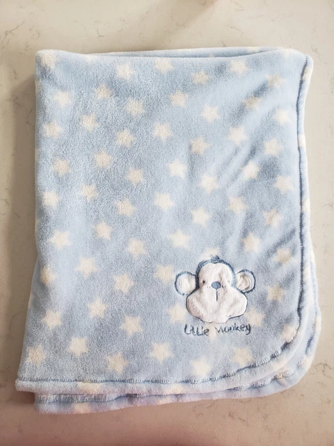 PRIMARK EARLY DAYS Blue Blanket little monkey chimp Comforter Fleece ...