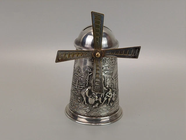 VINTAGE JHS JORGEN Steffensen Denmark Windmill Money Box Moving, Silver ...
