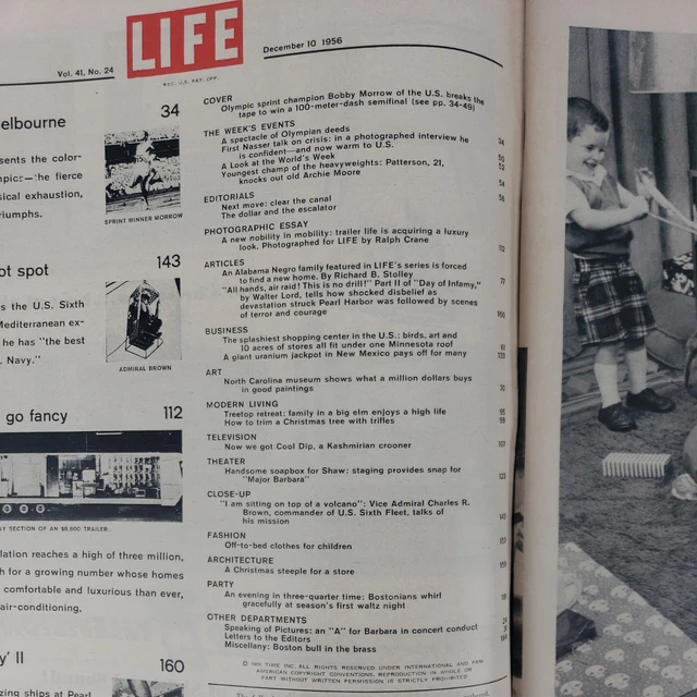 LIFE MAGAZINE DECEMBER 10, 1956; Bobby Morrow Olympics, Pearl Harbor ...