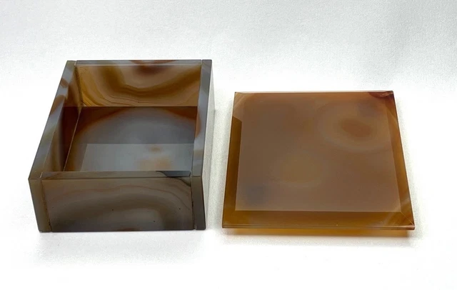 VINTAGE BANDED AGATE Cube Paperweight Red Jasper Jewellery Box Brazil ...