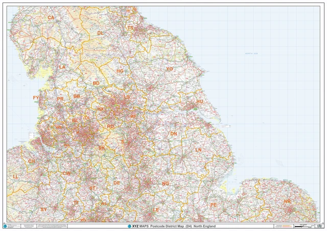 NORTH ENGLAND POSTCODE District Wall Map - DS04 £29.99 - PicClick UK