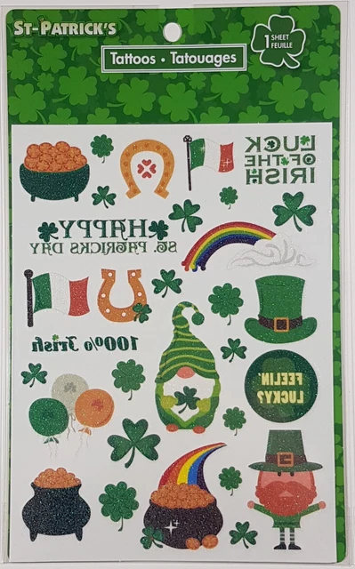 ST. PATRICK'S DAY IRISH Temporary Tattoos Ireland Pot Of Gold 4 Leaf Clover New $4.20 - PicClick CA