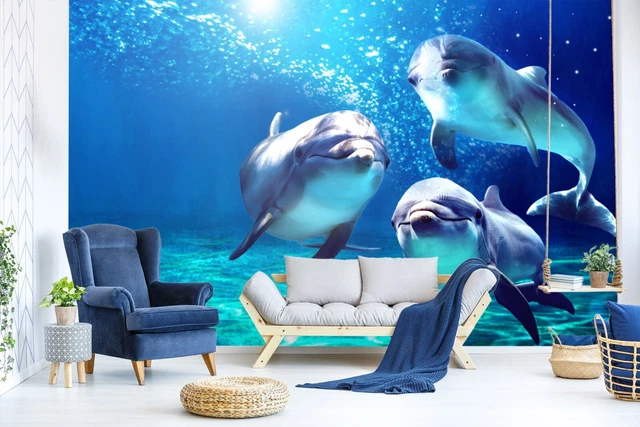 3D SEA DOLPHIN E079 Wallpaper Mural Paper Wall Print Indoor Murals CA ...