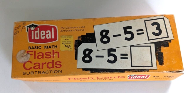 VINTAGE 1963 IDEAL Basic MATH SUBTRACTION FLASH CARDS Home School AA97 ...