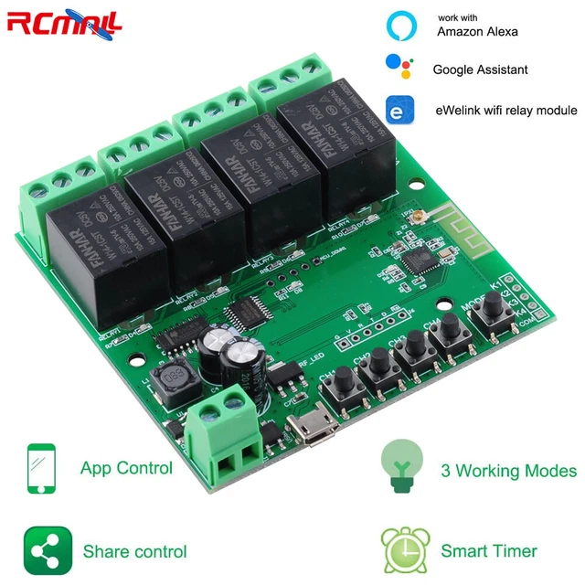 4 CHANNEL WIFI Relay Momentary Inching Self-Locking Module Remote ...