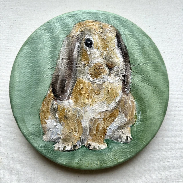 BUNNY PAINTING RABBIT Original Oil Painting Round Wall Art 6 £56.80 ...