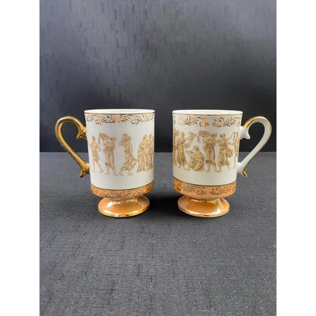 VINTAGE ROYAL CROWN Greek Pedestal Footed Porcelain Gold Trim Coffee ...