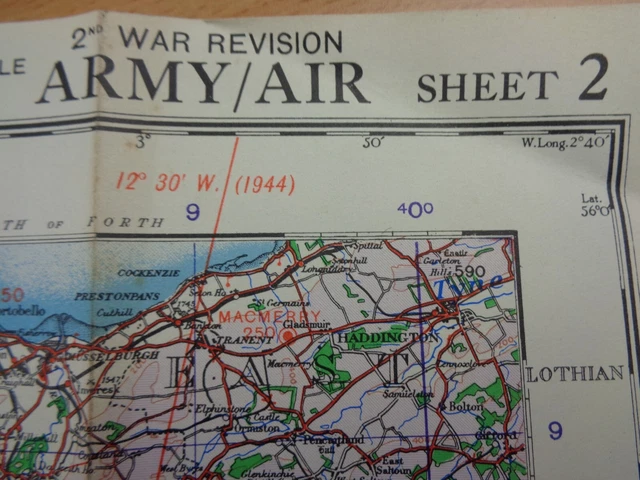 VINTAGE RAF / Army map "2ND WAR REVISION" (GLASGOW & EDINBURGH etc) £12 ...