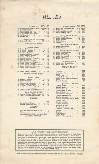 VINTAGE MOULIN ROUGE Restaurant Menu Frank Semmes' 1960 £29.00 ...
