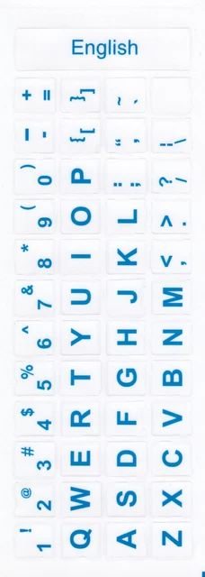 USA ENGLISH KEYBOARD Stickers Label Transparent Background Blue Letter ...