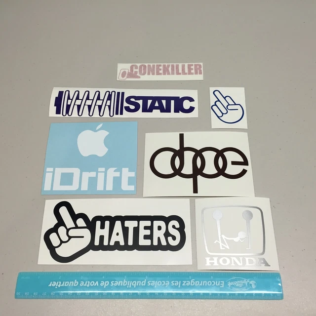 JDM DECALS SET of 7 car stickers static shocker i drift cone killer ...