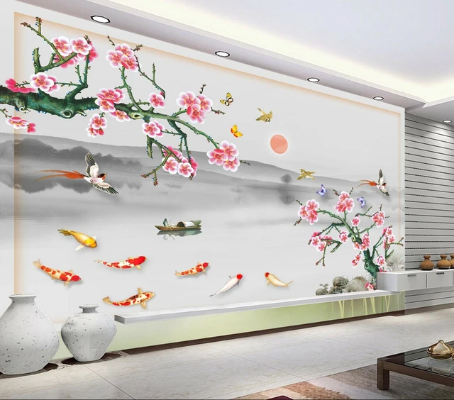 3D FLOWER GOLDFISH KEP5235 Wallpaper Mural Self-adhesive Removable ...