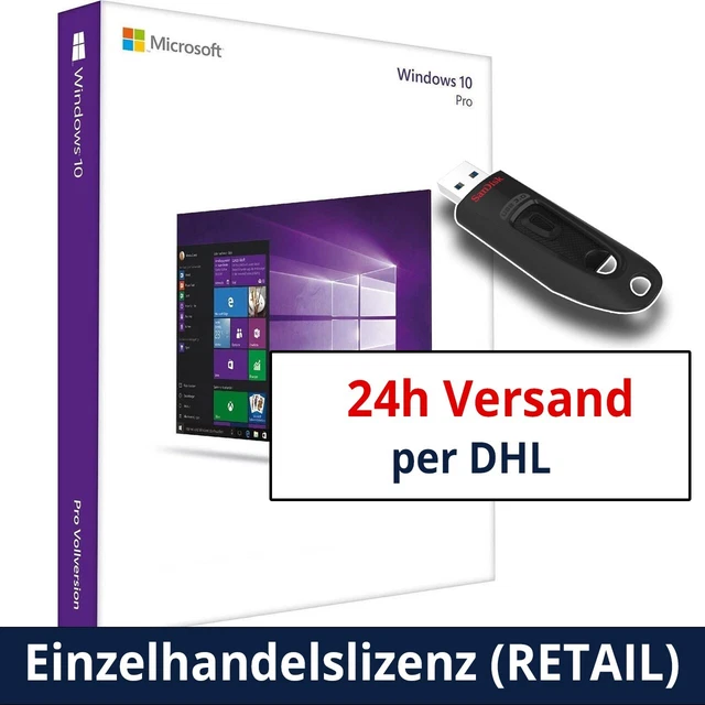 MICROSOFT WINDOWS 10 Professional Pro Vollversion | RETAIL Lizenz | USB ...