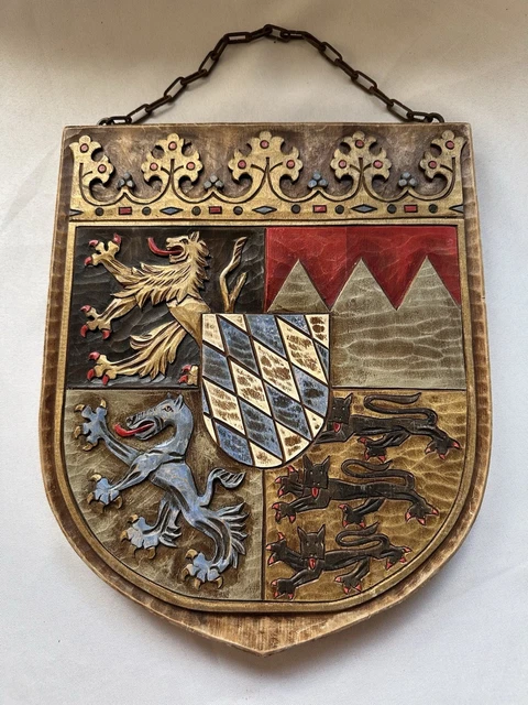 BAYERN HAND CARVED Wooden German Family Crest Shield £80.95 - PicClick UK