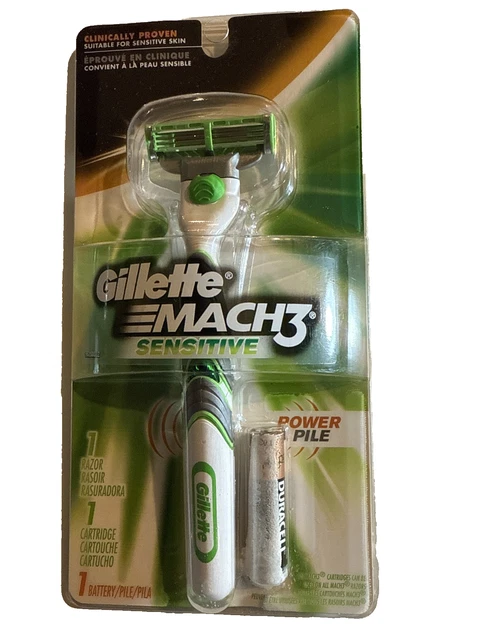 GILLETTE MACH3 SENSITIVE POWER Razor Handle 1 Refill Cartridge BATTERY ...