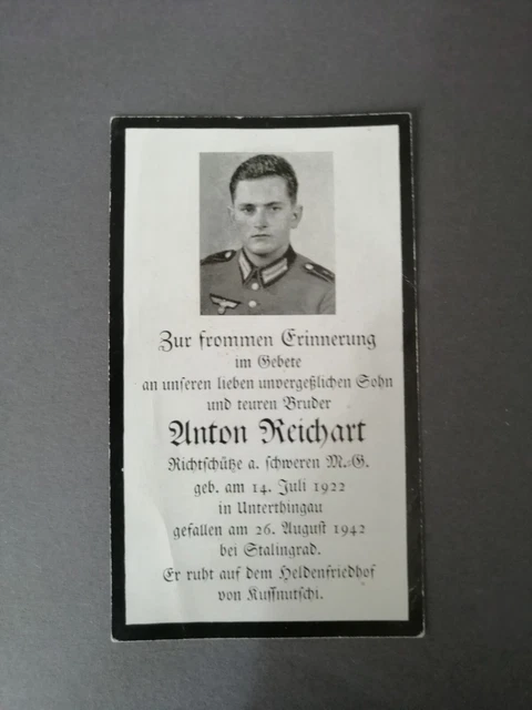 WW2 GERMAN DEATHCARD Stalingrad Heavy Machine Gunner Early Assault ...