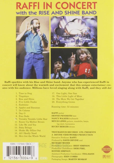 RAFFI IN CONCERT With the Rise and Shine Band (DVD) EUR 14,08 - PicClick IT