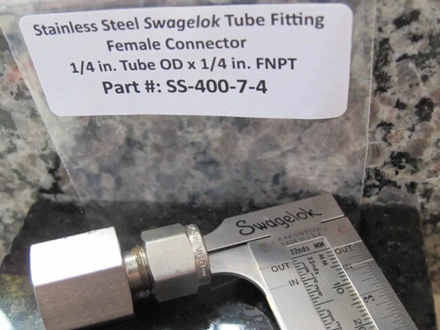 PART #: SS-400-7-4, Swagelok Female Connector, ¼ in. Tube x ¼ in FNPT ...
