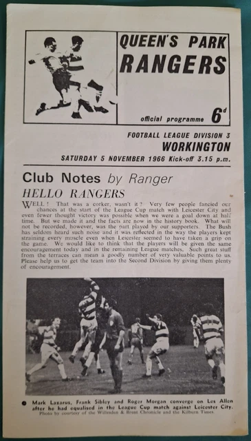 11 QUEENS PARK Rangers (QPR) 'home' programmes 1966-67. Various ...