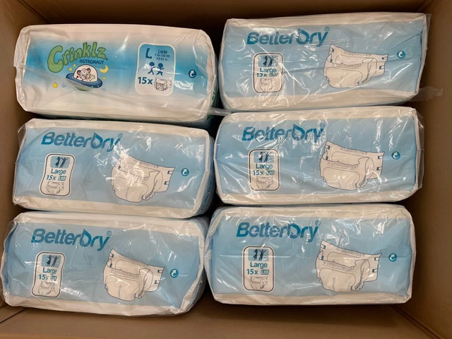 90 WINDELN BETTERDRY/CRINKLZ, Large, Imkontinenz/ ABDL, saugstarke Windel EUR 101,00 - PicClick DE