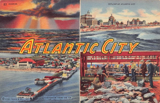 ATLANTIC CITY (NEW Jersey) Larger Not Large Letter Linen Multi-Scene 1B ...