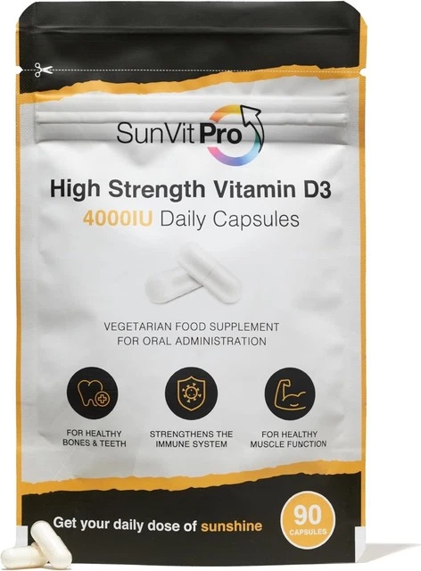 SUNVIT-PRO VITAMIN D3 4000 IU Capsules for Immune System & Bone Health ...
