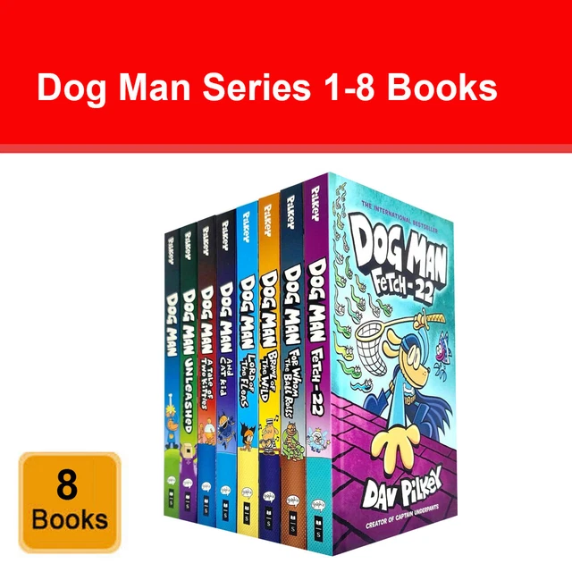 DOG MAN SERIES 1-8 Books Set Children's Collection by Dav Pilkey Fetch ...