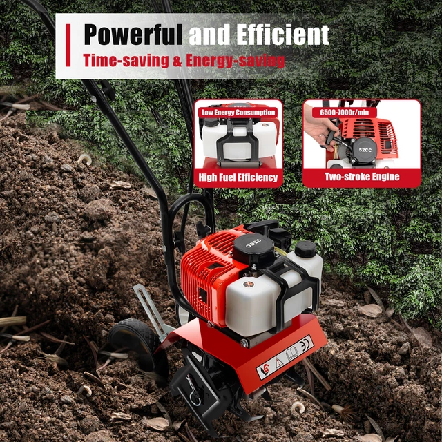 PETROL GARDEN TILLER Cultivator Rotavator 2-Stroke Petrol Engine Lawn ...