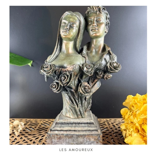 SCULPTURE EN PLÂTRE patiné et socle en marbre "Les Amoureux" - école moderne - d EUR 45,00 ...